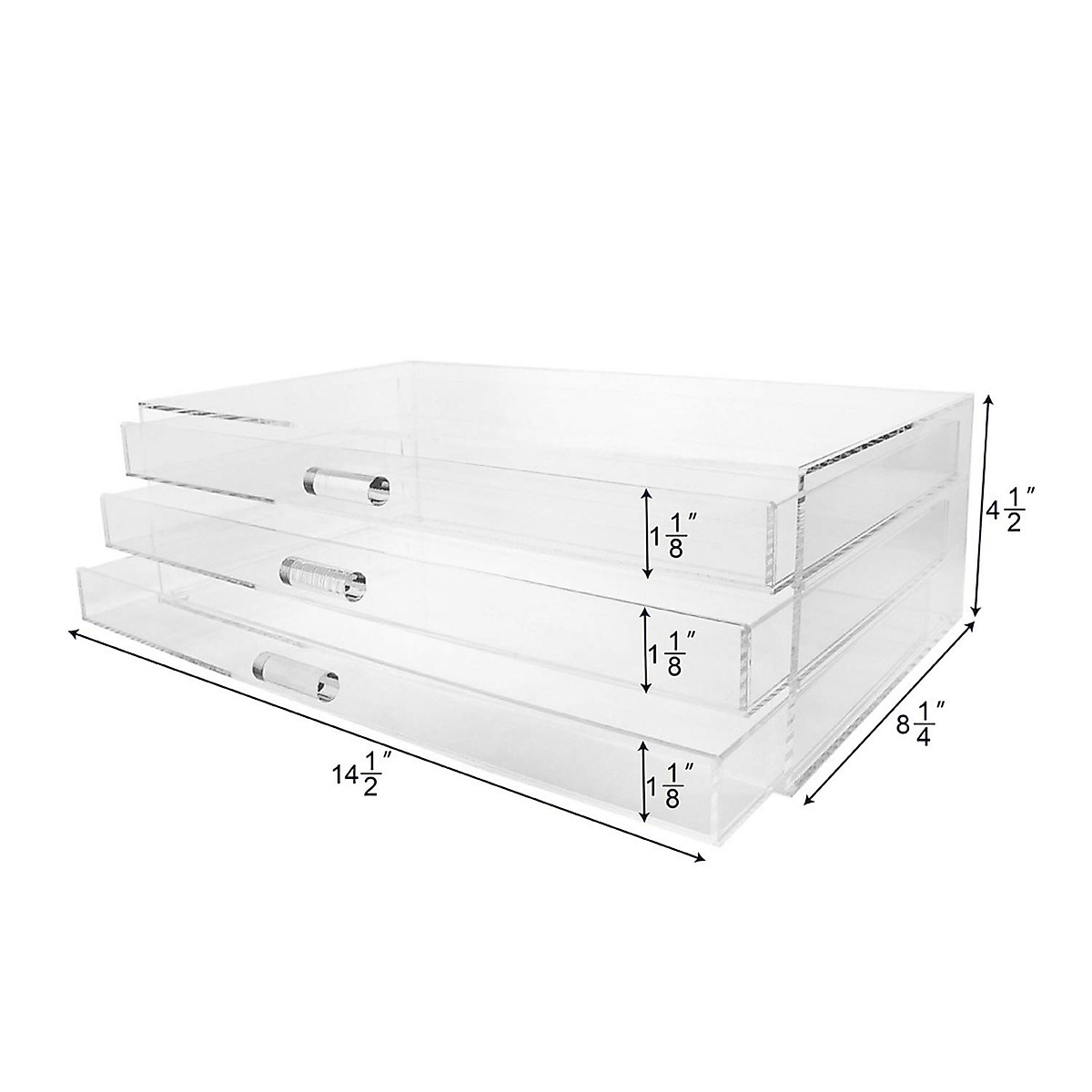 Ikee Design Large Premium Acrylic Jewelry Organizers with 3 Drawers, Acrylic Jewelry Box, Jewelry Display Organizer, Ideal for Vanity,Bathroom,Desktop,14.5 W x 8.25 D x 4.5 H in, with Black Padding