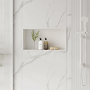 Neodrain No Tile Shower Niche, White Shower Niche Bathroom Shelf, (Outside Size 25.1"x13.1") (Inner Size 24" X 12" X 4"), NO Tile Needed Recessed Niche Shower for Storage