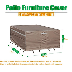 Garden Balsam Heavy Duty Waterproof Patio Furniture Covers,Fade Resistant Outdoor Table and Chair Covers Square 98" Wx 98" D x 28" H Brown