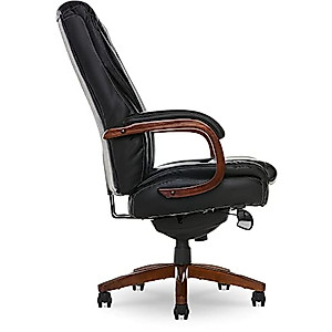 La-Z-Boy Edmonton Big and Tall Executive Office Chair with Comfort Core Cushions, Solid Wood Arms and Base, Waterfall Seat Edge, Bonded Leather, Big & Tall, Black
