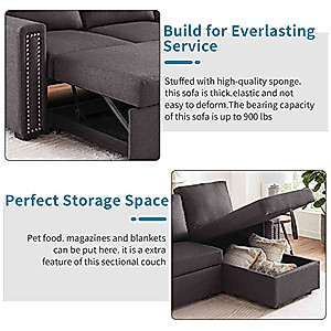 Tulib Reversible Sectional Sleeper Sofa with Storage Chaise, L-Shape 3 Seat Velvet Corner Couch with Pulled Out Bed, for Living Room, Office, 83 Dark Gray