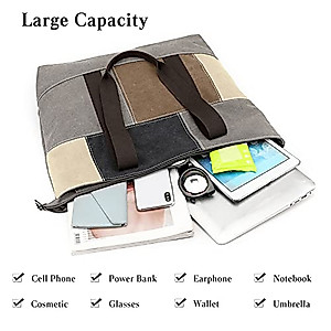 CORIOS Women's Canvas Handbag Casual Shoulder Bag Patchwork Tote Bag Large Capacity Top Handle Bag Retro Hobo Bag for Travel Work Party Shopping Office Purple