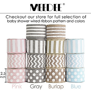 MEEDEE Burlap Wired Ribbon with White Stripe Burlap Ribbon 2.5 Inch Wired Ribbon for Cakes Gift Basket Bow Wreath Ribbon for Rustic Front Door Wreath Baby Shower Beach Farmhouse Decor, 10 Yards