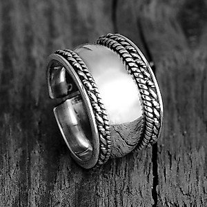 Boho-Magic 925 Sterling Silver Boho Rings for Women, Wide Band Thumb Ring, Adjustable (9)
