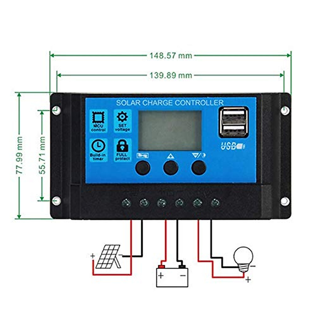 Aramox Solar Charge Controller, 12V-24V MPPT Solar Battery Solar Charge Controller PWM Controller 60A/50A/40A/30A/20A/10A(50A)