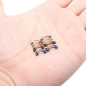 Hoeudjo Eyebrow Barbell 12PCS 20G Surgical Steel Tragus Cartilage Ring Helix Curved Body Piercing Jewelry for Women Men 6mm Silver Rose Gold Black Blue