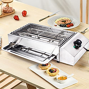 kitneed 110V 1800W Commercial Electric Grill, Steel Smokeless Smokeless Barbecue Grill, Portable Electric Grill Griddle with Grate & Oil Drip Tray for Courtyard Dinner, Outdoor, Party