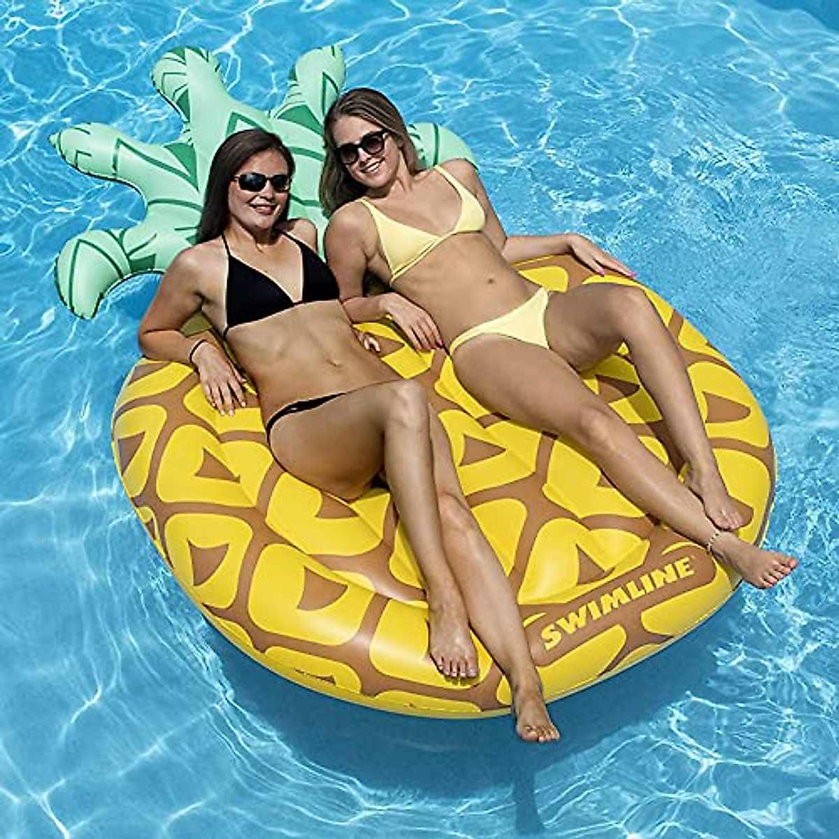 Swimline 90649 Giant 88" Inflatable Tropical Pineapple Swimming Pool Float, Lake Water Raft Lounger with Headrest for 1-2 People, Yellow (6 Pack)