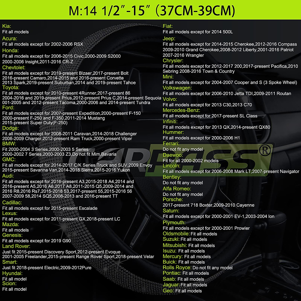 Car Pass Colour Piping Leather Universal Fit Steering Wheel Cover,Perfectly fit for 14.5-15 inches for Various Vehicles SUVs,Vans,Sedans,Cars (Black & Mint)