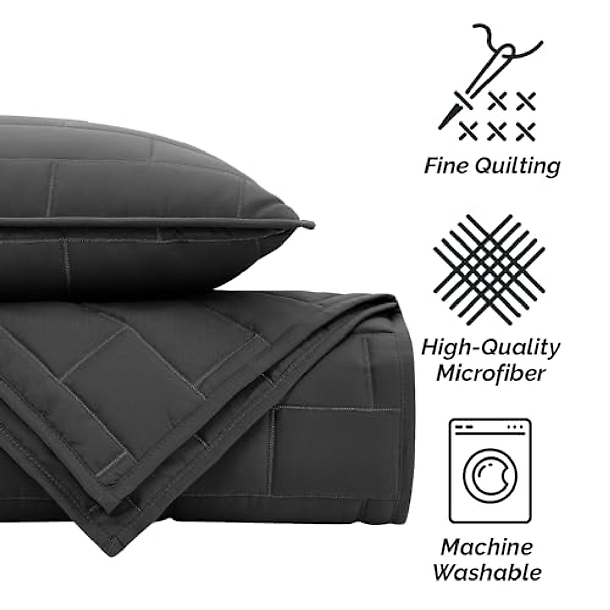 Southshore Fine Living, Inc. Oversized King Quilt Set, Brick Pattern Stitching, Lightweight Bedding Quilt, Soft Coverlet with Matching Pillow Shams, California King Quilt Sets Oversized, Black