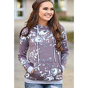 Barlver Women's Casual Hoodies Long Sleeve Sweatshirts Cowl Neck Drawstring Hooded Pullover Top with Pockets (X-Large, D-purple 2)