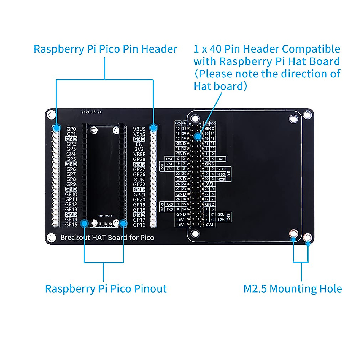 GeeekPi Breakout HAT Board for Raspberry Pi Pico/Pico W, GPIO Expansion Board Breakout HAT Module for Raspberry Pi Pico/Pico W, Support Raspberry Pi HAT Board with 40Pin Pin Header
