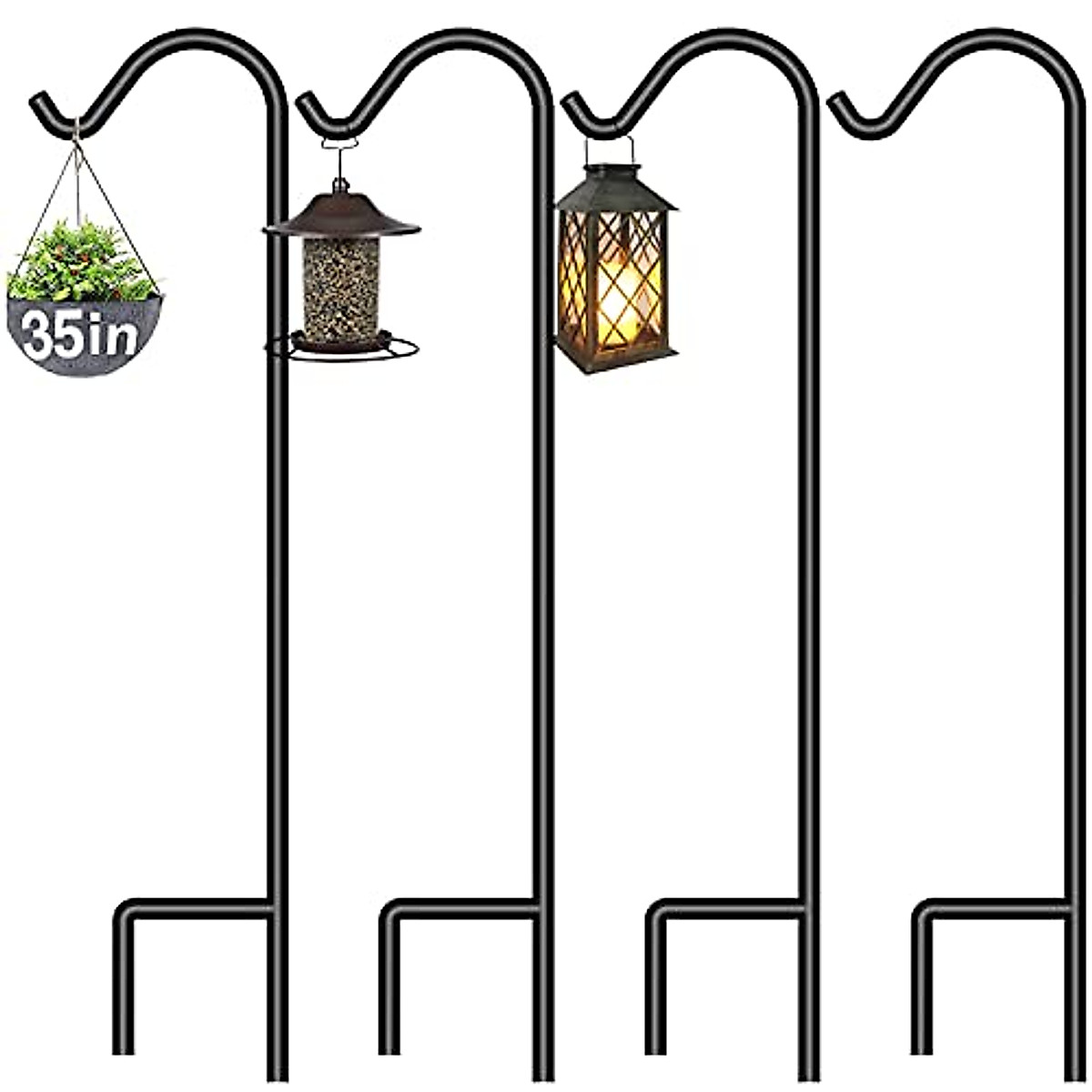BEAU JARDIN 4 Pack Shepherd Hook 37 inch 2/5 inch Thick Premium Heavy Duty Rust Resistant Shepards Garden Outdoor Hanging Plants Hanger Light Lanterns Mason Jar Wind Chimes Wedding Black BG17401
