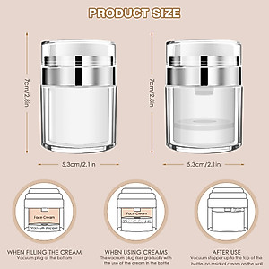 Airless Pump Jar, 2 Pieces Moisturizer Pump Dispenser, Refillable Cosmetic Jars Airless Pump Bottles, Leak-proof Empty Travel Size Cream Jar Vacuum Lotion Bottle Container (2 Pack)