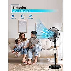 BLACK+DECKER BFSD116B 16" Oscillating Dual-Blade Stand Fan with Remote, Adjustable Height, Black