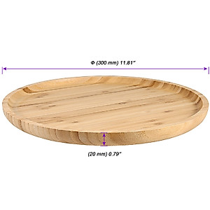 JOIKIT 5 Pack 12 Inch Bamboo Round Platter, Fine Polished Round Wood Plates Bamboo Serving Tray for Holding Fruit, Bread, Cheese, Nut, Coffee, Tea, Plant Saucer