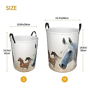 White Horse Running Horses Large Laundry Hamper With Handle Foldable Durable Laundry Basket Organizer Storage Bin Dirty Clothes Bag Hamper For Bedroom Nursery Bathroom