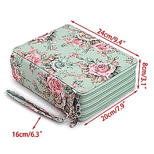 BTSKY Colored Pencil Case- 160 Slots Pencil Holder Pen Bag Large Capacity Pencil Organizer with Handle Strap Handy Colored Pencil Box with Printing Pattern Rose