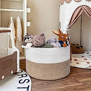 Goodpick Large Cotton Rope Basket, 83L Big Woven Storage Basket, Blanket Organizers and Storage, Baby Nursery Laundry Basket, Extra Large Toy Bin for Storage, 21.7 x 13.8 inches