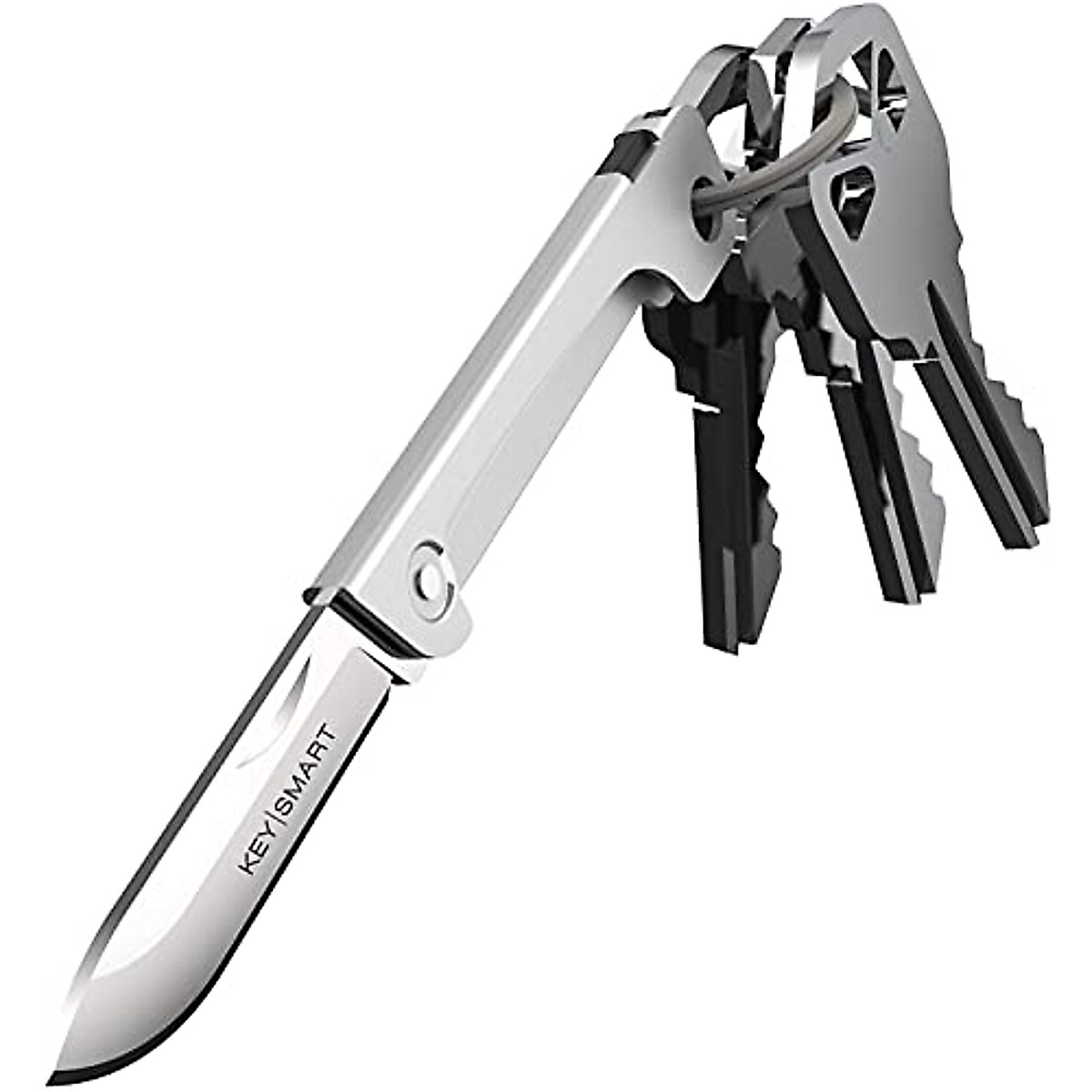 KeySmart Mini Knife - Keychain Pocket Knife, Compact Folding Boc Cutter with Stainless Steel, Add-On Accessory (Silver)