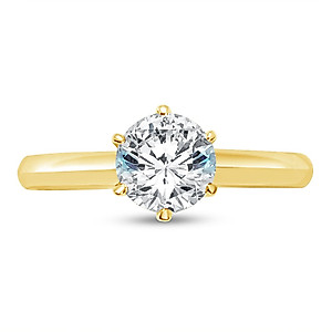 Size - 7.5 - Solid 14k Yellow Gold Round Cut Six Prong Knife Edge Solitaire Engagement Ring CZ Cubic Zirconia 1.25ct.