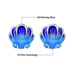 KINGWHYTE Sea Shell Stud Earrings S925 Sterling Silver Gradient Mini Beach Animal Seashell Scallop Jewelry for Women