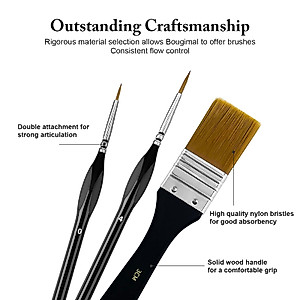 Bougimal 32 Pieces Paint Brush Set, Artist Series, Nylon Bristles with Round, Filbert, Flat, Fan, Angle, Detail Brush, Suitable for Artists and Beginners for Acrylic Painting, Oil, Watercolor, Gouache