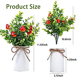 Omldggr 4 Pack Artificial Farmhouse Centerpiece Decoration Artificial Strawberry, Fake Strawberry Fruit Decoration with Metal Pot for Spring Summer Home Tiered Tray Tabletop Display