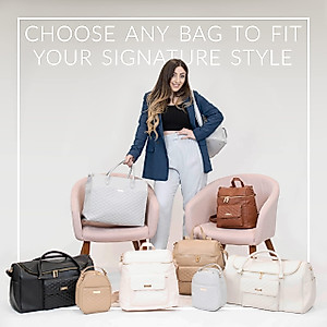 Petit Monaco Diaper Bag Backpack by Luli Bebe - Designer Modern Vegan Leather Diaper Bag Backpack with Gender Neutral Design, Cute Mini Diaper Bag Backpack (Latte Brown)