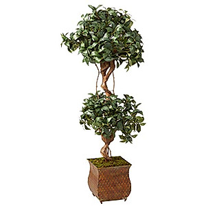 Nearly Natural 4.5’ Sweet Bay Double Topiary Artificial Tree, Green