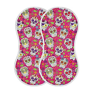 vvfelixl Burp Cloths Sugar Skull Flowers Pink for Baby Boy Girls Baby Washcloths Burp Rags 1 Pack