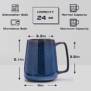 Tsreinh Extra Large Ceramic Coffee Mug,24 Oz,Oversized Tea Cup for Home and Office,With Big Handle,Dishwasher and Microwave Safe (24 Oz Blue)