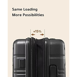 LUGGEX 20 Inch Black Carry On Luggage 22x14x9 Airline Approved, PC Hard Shell Suitcase with USB Port, Expandable and Lightweight