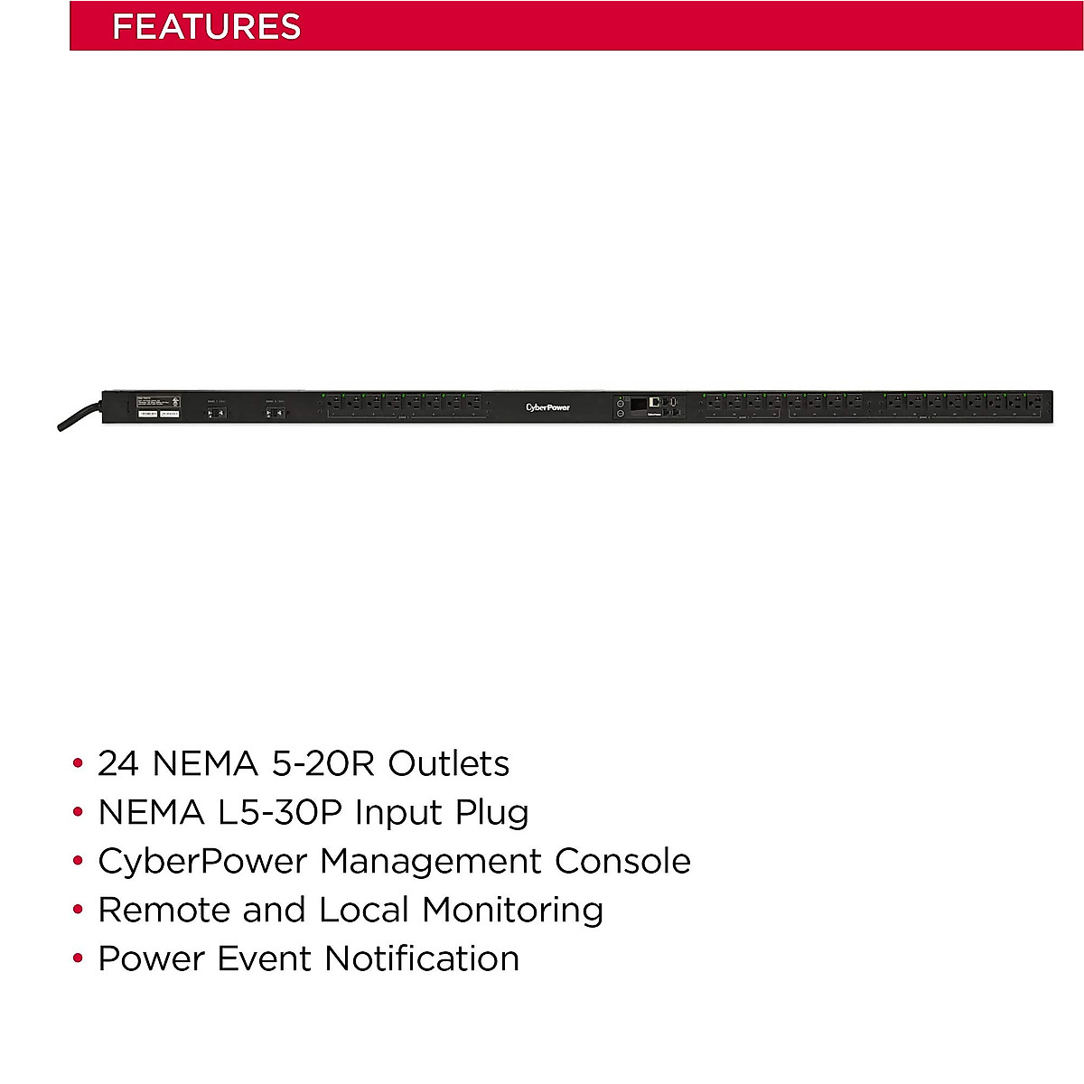 CyberPower PDU81102 Switched Metered Outlet PDU, 100-120V/30A, 24 Outlets, 0U Rackmount, Black