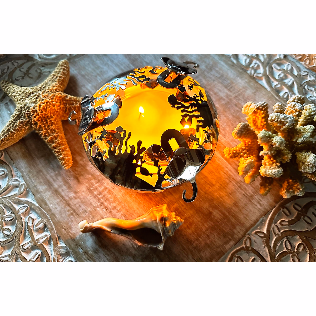 Peek Product Designs Adjustable Candle Topper for Jar Candles - Ocean Design with Coral Reef & Stingrays - Candle Cover Shade Sleeve Lid
