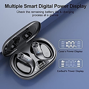 hadbleng Wireless Earbuds Bluetooth 5.3 Headphones 48Hrs Playtime Black Sports Earhooks Over Ear Earphones with LED Display, IPX7 Waterproof Built-in Mic Headset for Workout, Running, Gym