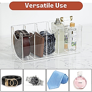 PROKTIK Acrylic Belt Organizer - 5 grid Belt Holder – Wall Mount Belt Storage – Tie and Belt Organizer for Closet and Drawer – Belt Display - Organizer for Belts, Ties, Watches, Cosmetics, Underwear