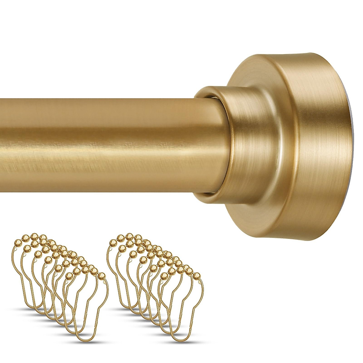 YNL Shower Curtain Rod 34-82 Inches (2.8-6.8ft) with 12Pcs Shower Curtain Rings, Adjustable Gold Shower Rod No Drilling, Non-Slip, Never Rust, Stainless Steel, Suitable for Bathroom Window, Gold