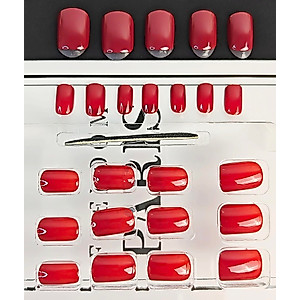 Red Press on Nails Square Fake Nails Short Glossy False Nails Natural Shape Acrylic Nails Pre-glued Full Cover Nails Uñas Postizas for Women and Girls 24PCS