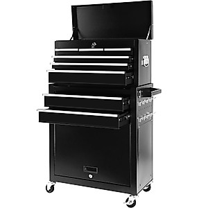 BouPower Tool Chest with 8 Drawers, Rolling Tool Cabinet with Wheels, Mobile Steel Tool Storage Organizer with Detachable Top Tool Box, for Warehouse&Workshop