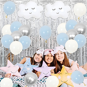 Fangleland On Cloud 9 Birthday Decorations for Girls, Baby Blue Balloons Garland Kit Fringe Curtains for Nine Year Old Girl, Bride On Cloud 9 Balloons for 9th Birthday Party Supplies