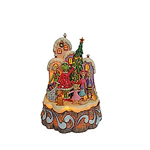 Enesco Jim Shore Dr. Seuss The Grinch Carved by Heart Lit Figurine, 8.86 Inch, Multicolor, Green