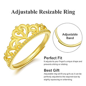 CHOW SANG SANG 999.9 24K Solid Gold Price-by-Weight 2.99g Gold Crown Ring for Women 90227R | Adjustable Size