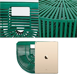 RULER TRUTH Women's Bamboo Handbag Small Straw Purses and Handbags Handmade Woven Tote Bag for Summer Beach Light Blue