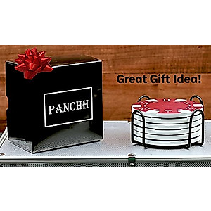 PANCHH Man Cave Coasters with Holder for Drinks & Manly Decor - Cool Kitchen Stuff, Best Housewarming & Birthday Gifts for Men, Guys, Male Best Friend – Casino Theme, Fun Poker Coasters- Home Bar