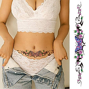 CARGEN Sexy Flower Temporary Tattoos - 10 Sheets Realistic Sexy Flowers Vine Butterfly Long Back Sleeves Tattoos for Women Girls Makeup Fake Tattoo Great for Waist Belly Back Spine Arm Leg Collarbone