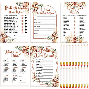 Funtery 220 Pieces Bridal Shower Games Cards Bridal Shower Games Supplies Including Wedding Cards and 20 Pcs Pencils for Bride and Groom Supplies Bachelorette Party Wedding Shower Party Favor (Boho)