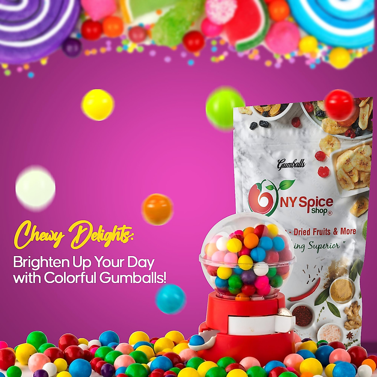 NY Spice Shop Pink Gumballs - 5 Pound Chewing Gum Gumballs - Gumballs For Gumball Machine - Fruit Flavored Bubble Gum Bulk - Kosher Gumball Machine Refills For Kids - Approx 250 Pcs