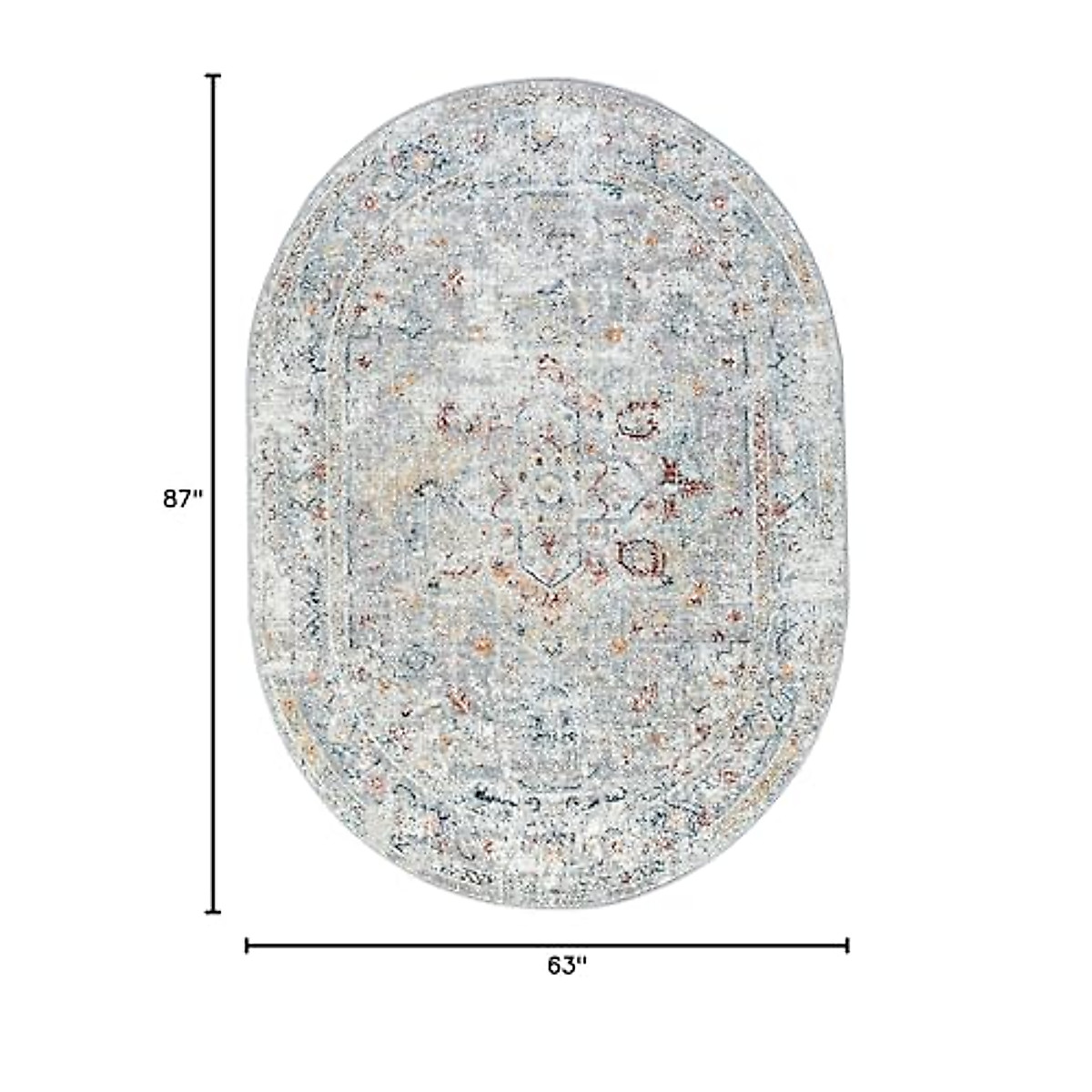 5x7 Oval Rug | Traditional Large Area Rugs for Living Room, Dining Room, Bedroom, Entryway or Kitchen | Alfombras para Salas | Silver, 5'3'' x 7'3'' Oval