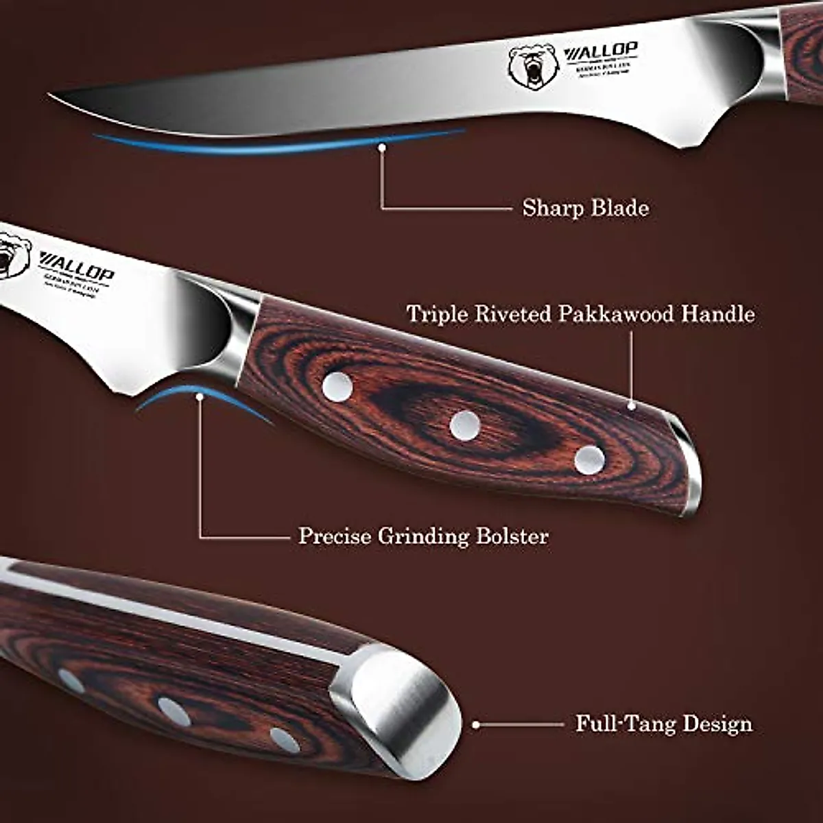 WALLOP Boning Knife - 6 inch Flexible Fillet Knife Deboning Knife for Bone, Fish, Poultry, Meat Slicing Knife- German HC Stainless Steel with Full Tang Pakkawood Handle - Jane Series with Gift Box